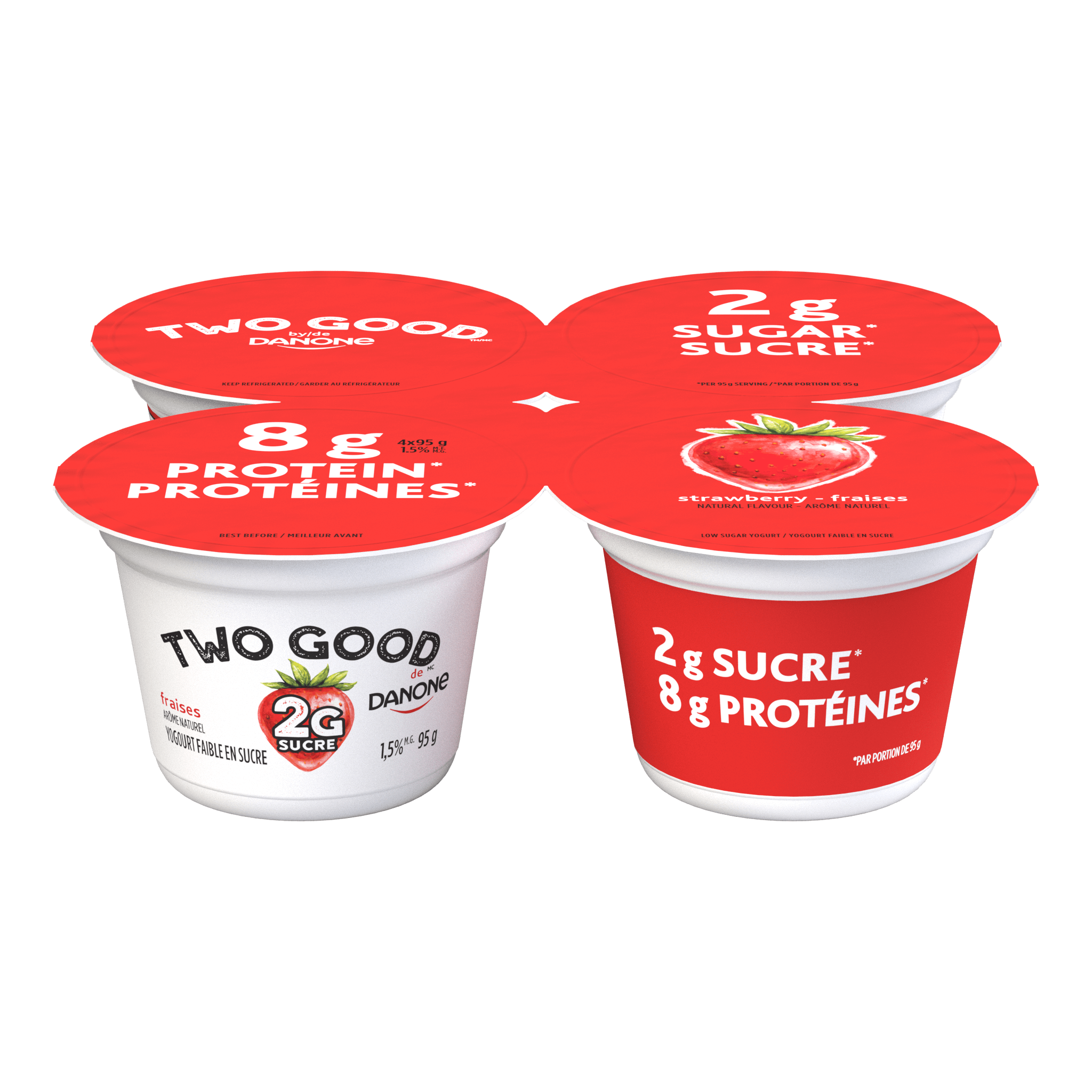 Yogourt aux Fraises avec 2 g de sucre par portion de 95 g | Two Good